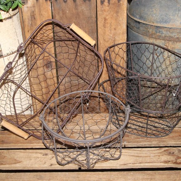 Accents | Lot Of 4 Rustic French Country Farmhouse Chicken Wire Storage ...